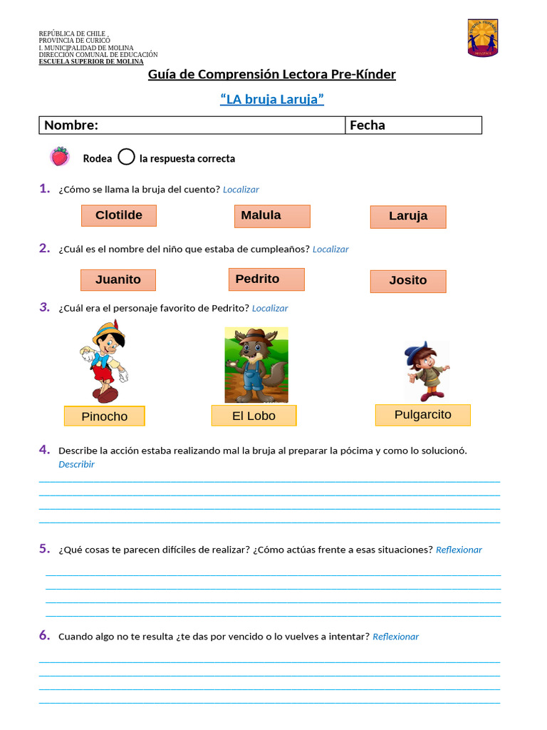Guía de Comprensión Lectora Kinder La Bruja Laruja | PDF