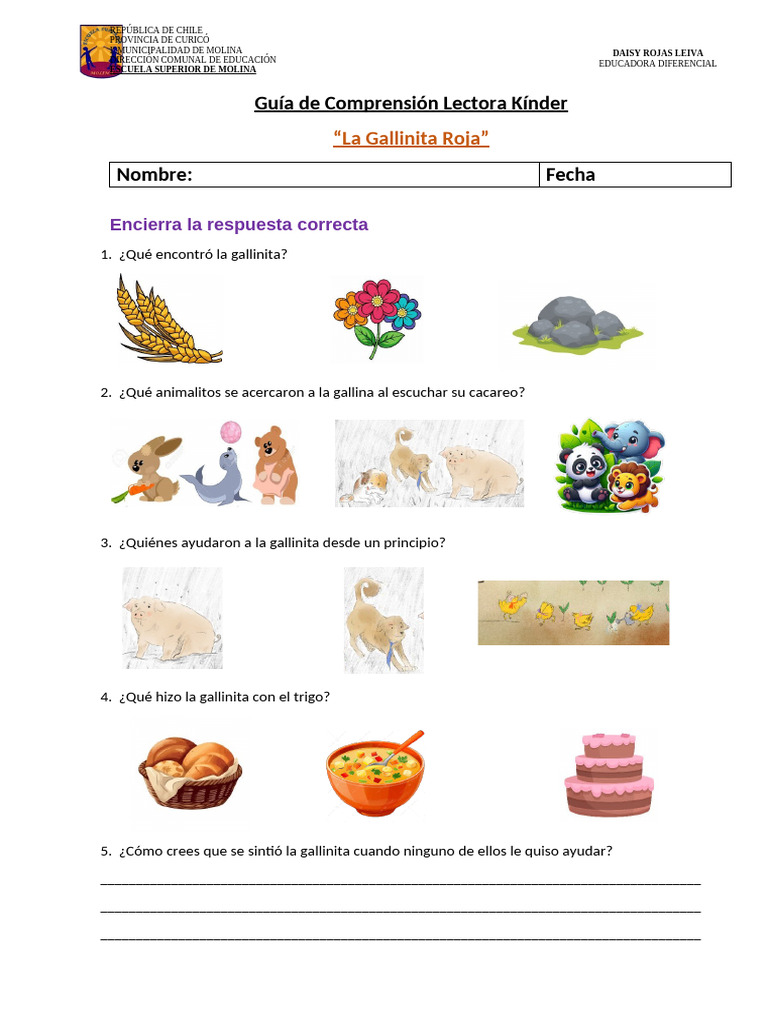 Guía Lectora Kínder: La Gallinita Roja | PDF
