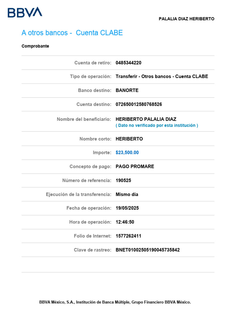 A Otros Bancos - Cuenta CLABE: Palalia Diaz Heriberto | PDF