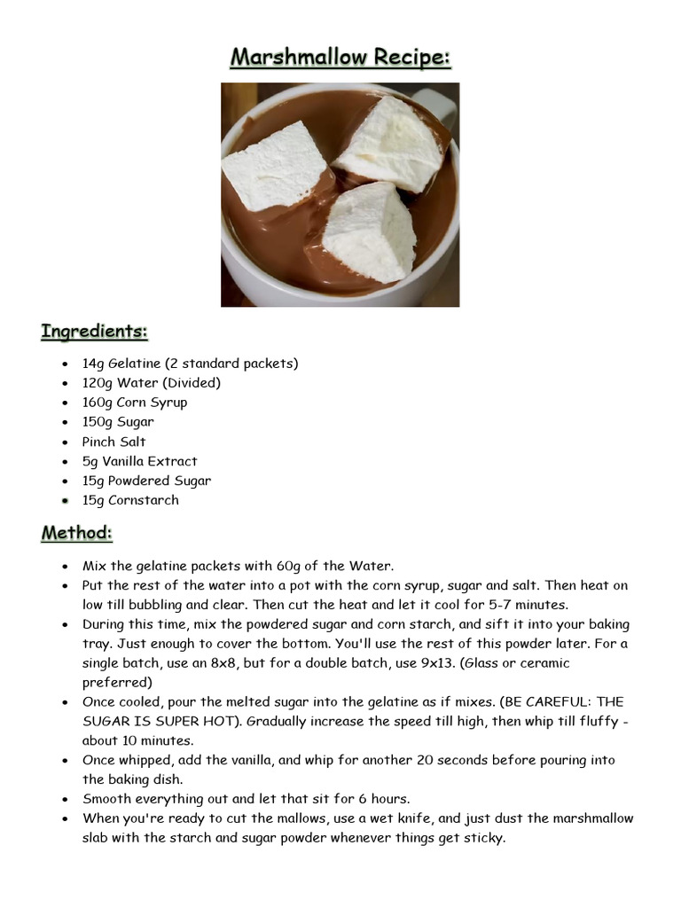 Marshmallow Recipe | PDF