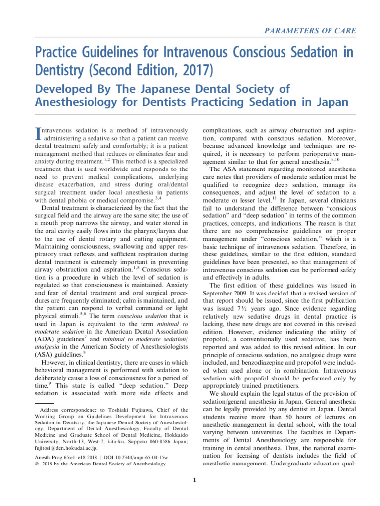 Practice guidelines for intravenous conscious sedation in dentistry ...