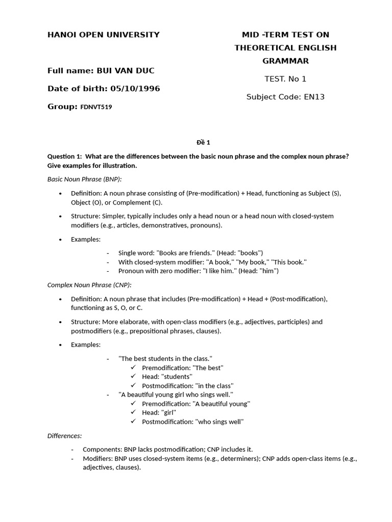 BUI VAN DUC. NGUPHAPTHUCHANH | PDF | Grammatical Number | Noun