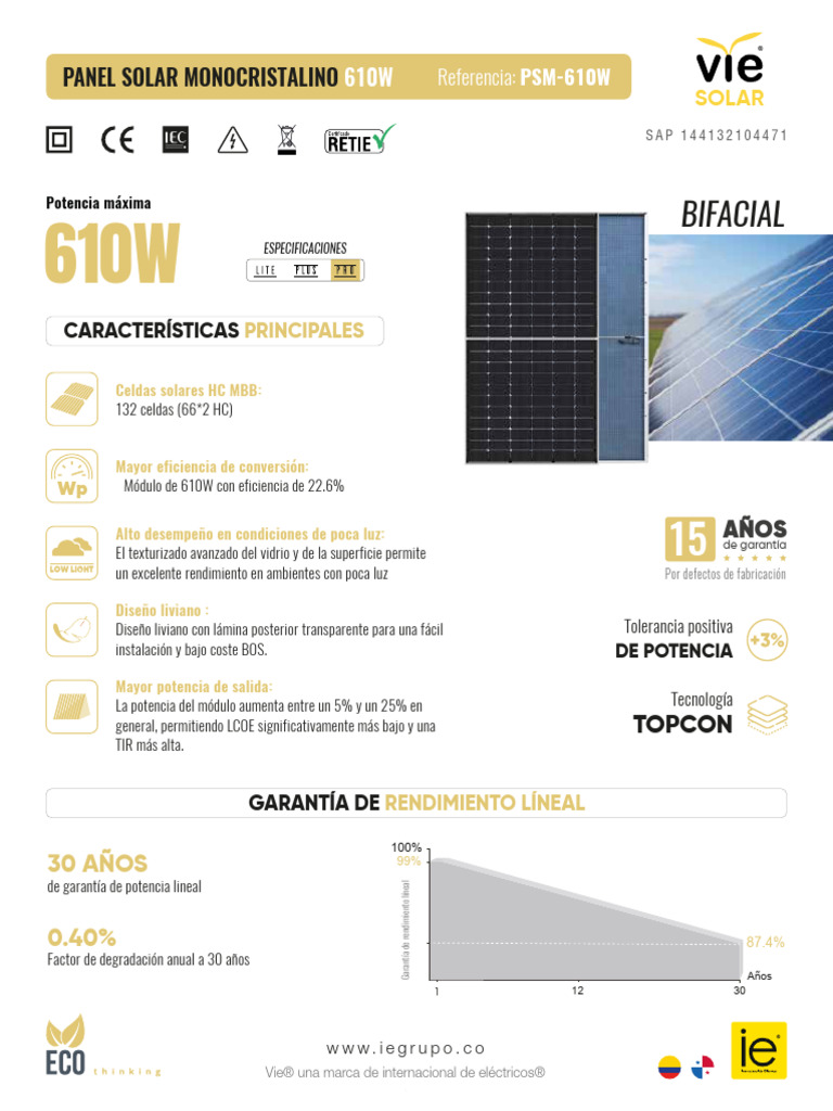 FT Panel Solar Bifacial 610 - Ficha Técnica | PDF | Panel solar ...