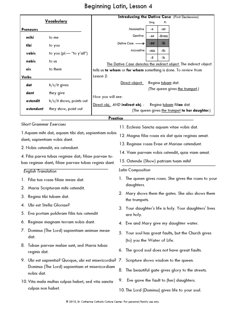 Beginning Church Latin Lesson 4 | PDF | Linguistics | Syntactic ...