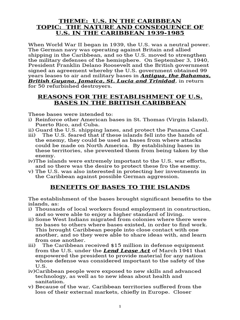 U.S. Involvement 1939-1985 (Handout) | PDF | Cost Of Living | Caribbean