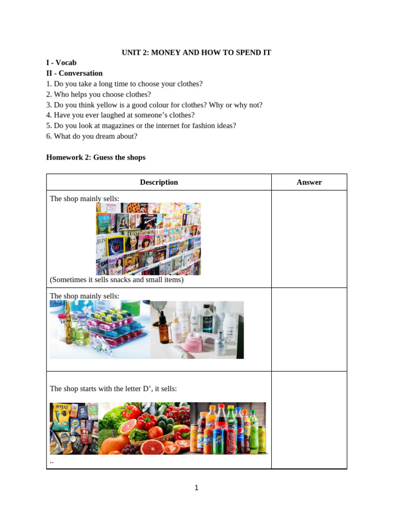 Unit 2 - Money and How To Spend It | PDF