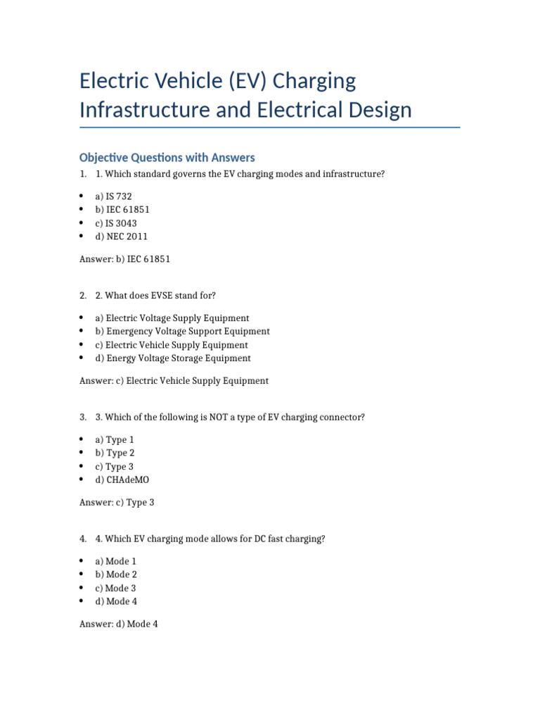 EV Charging Objective Questions | PDF
