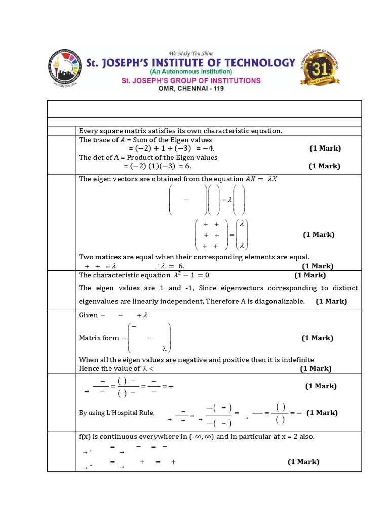 Ma4102 Model I Answer Key 1 | PDF | Eigenvalues And Eigenvectors | Algebra