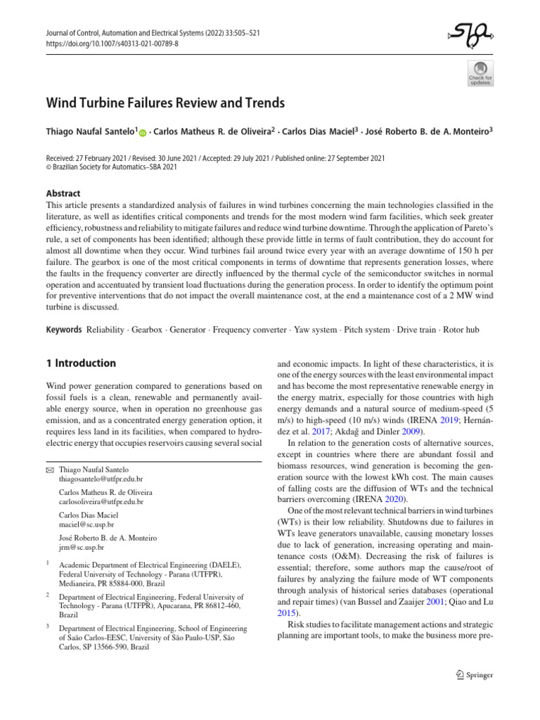 Wind Turbine Failures Review and Trends | PDF | Wind Turbine | Electric ...
