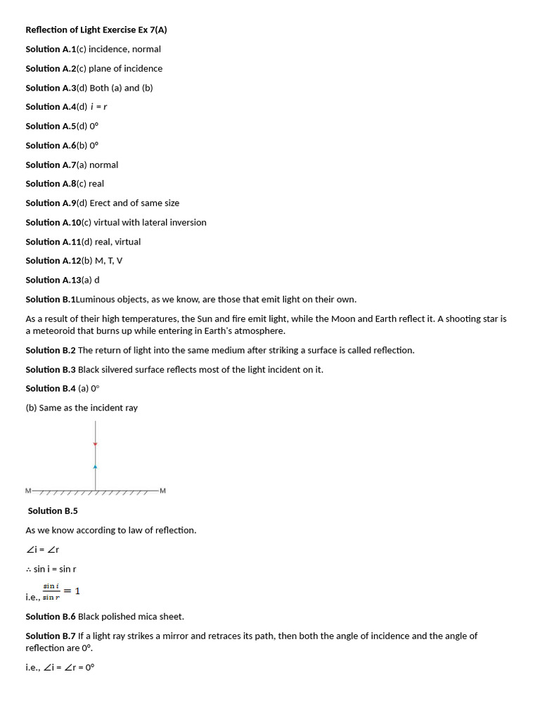 Reflection and Image Formation Exercises | PDF | Mirror | Reflection ...