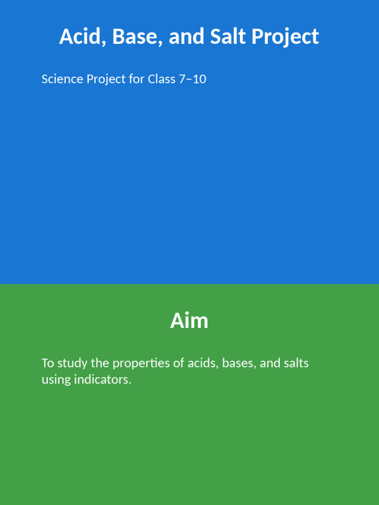 Acid-Base and Salt Project for Class 7 | PDF