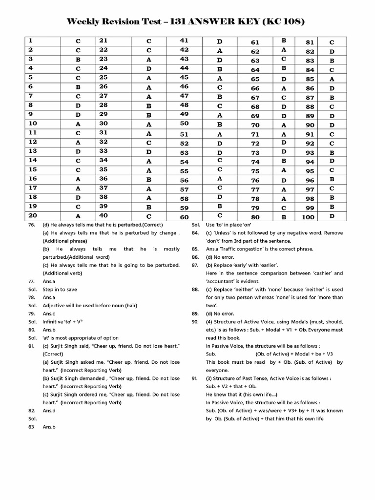Week Revision Test - 131 Answer Key | PDF