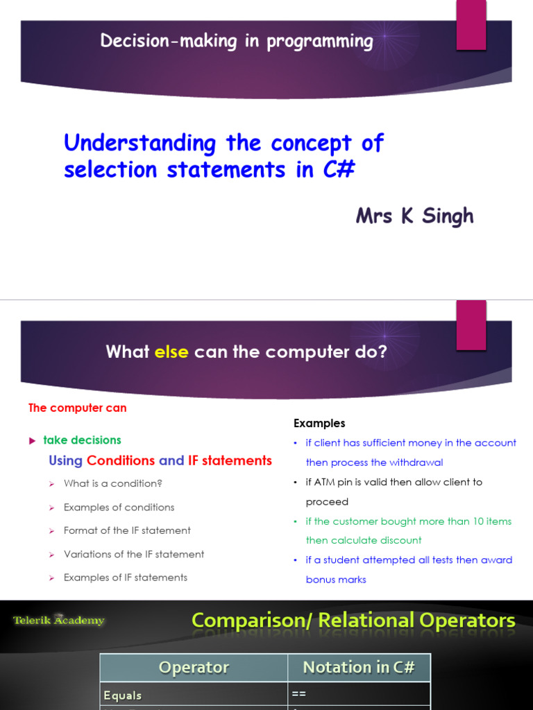 K Singh Slides Part1 | PDF | C Sharp (Programming Language) | Boolean Data Type