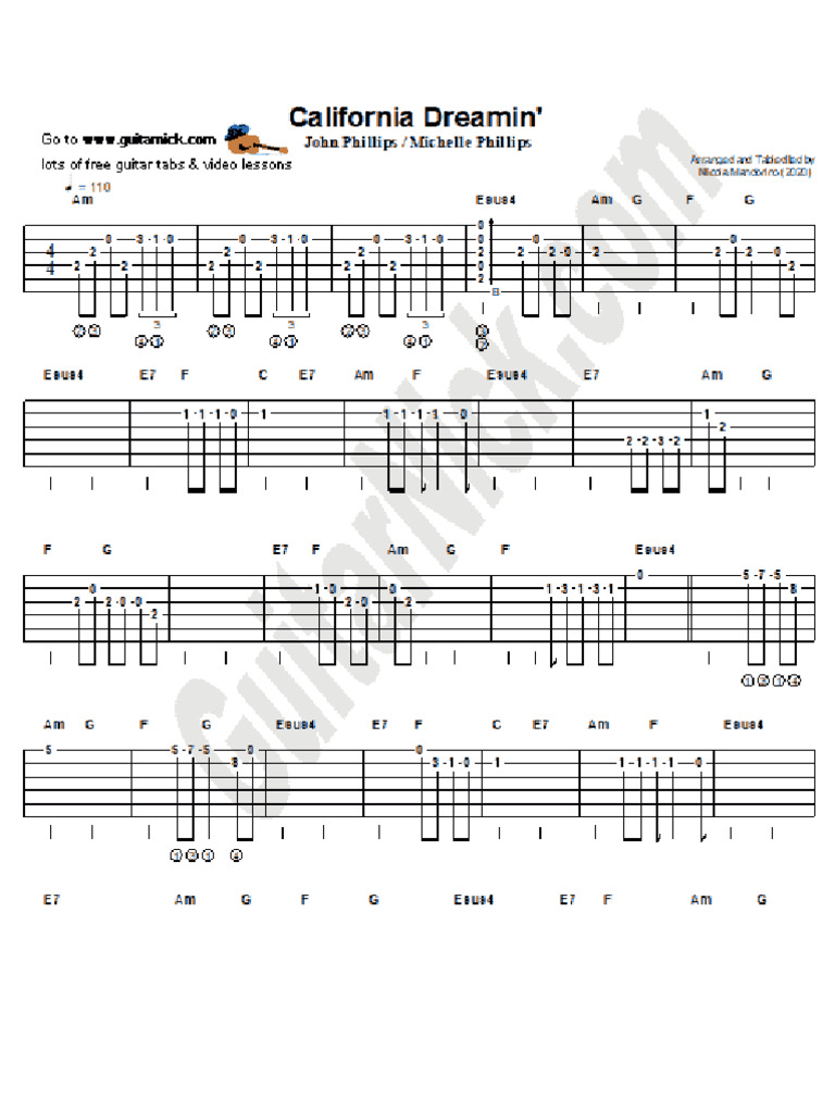 California Dreaming Easy Guitar Tab | PDF