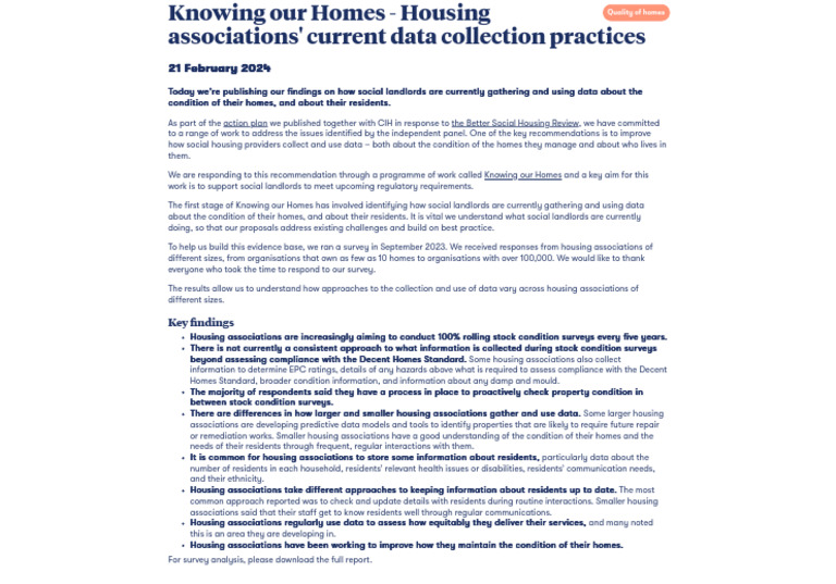 National Housing Federation - Knowing Our Homes - Housing Associations ...