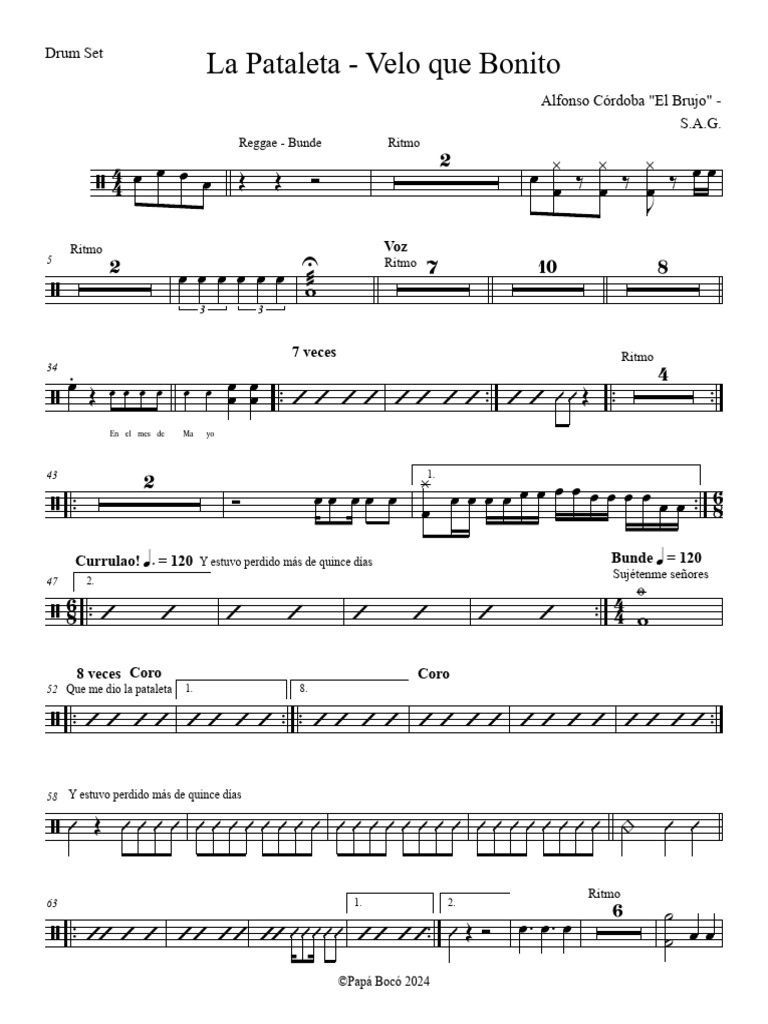La Pataleta - Velo Que Bonito - Drums | PDF