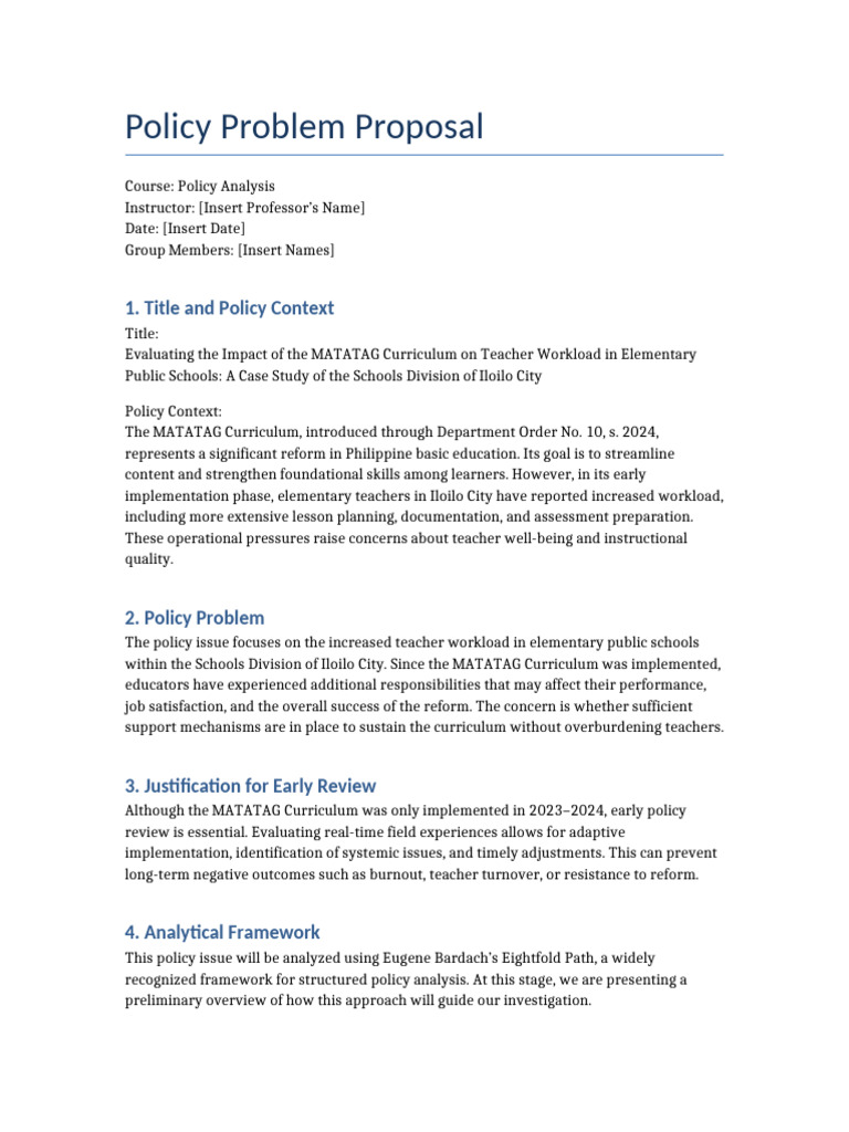 Policy Problem Proposal MATATAG Updated | PDF | Policy | Curriculum