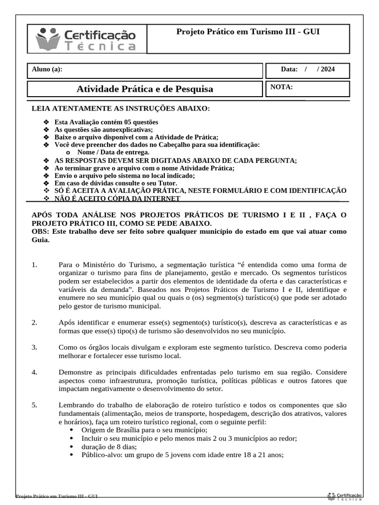 Atividade Prática - PPIII - GUI | PDF | Turismo | Internet