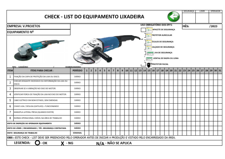 Check-list de Segurança Lixadeira | PDF