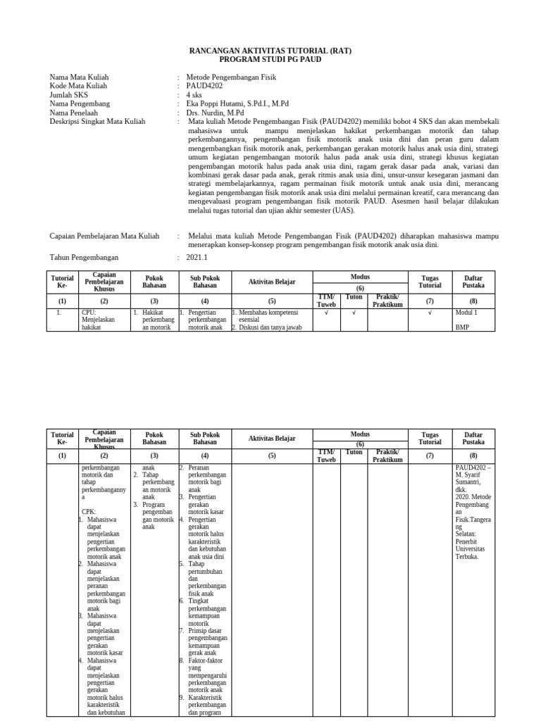 Rancangan Aktivitas Tutorial (Rat) | PDF
