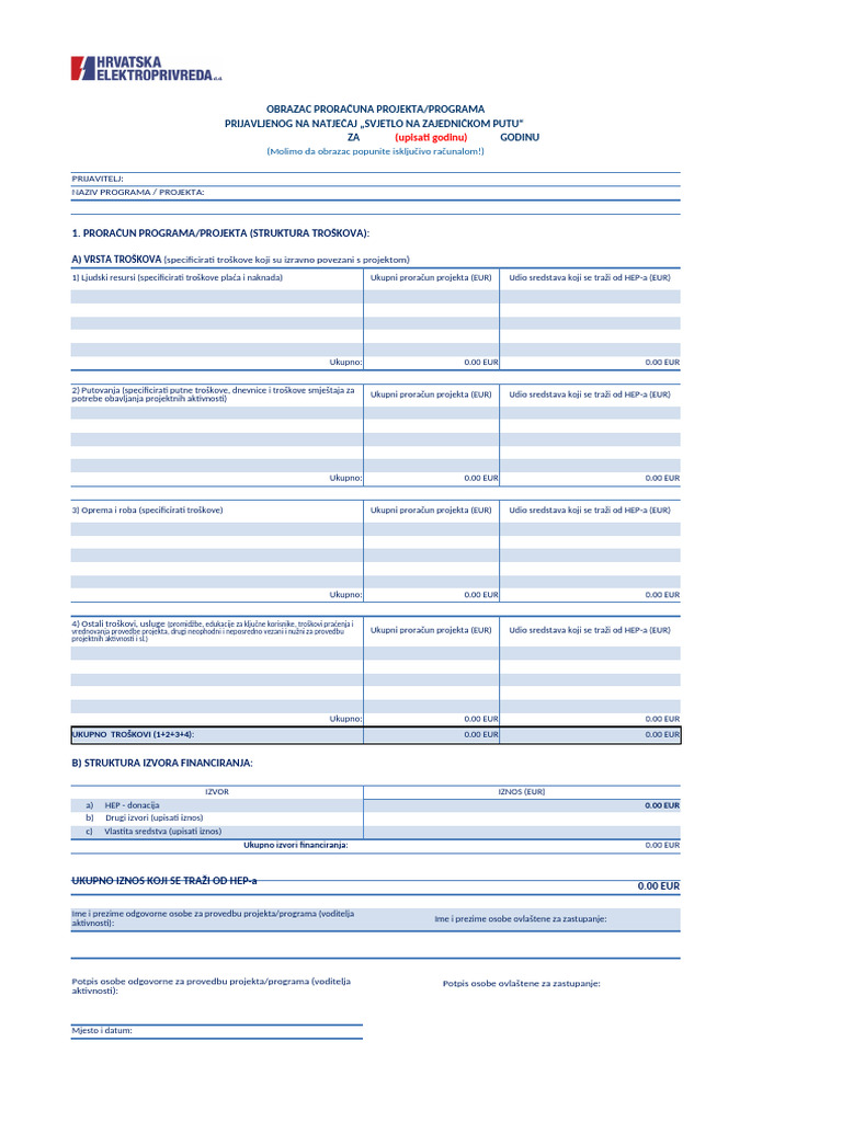 Obrazac Proracuna | PDF