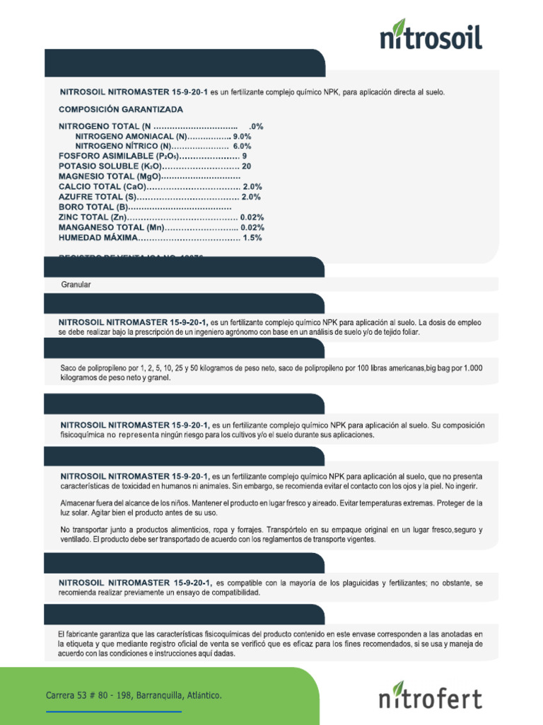 Precio y características de Nitrosoil | PDF