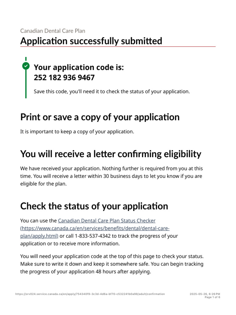 Canadian Dental Care Plan Application Status | PDF