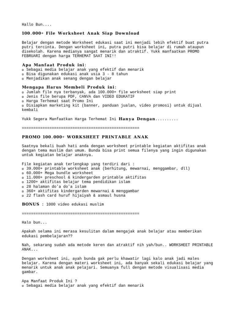Copywriting Worksheet Anak | PDF