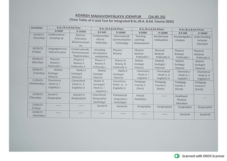 Time Table Test-1 | PDF