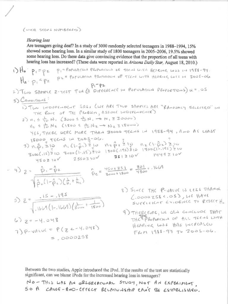 Diff in Proportions Worksheet 2 Solutions #1 | PDF