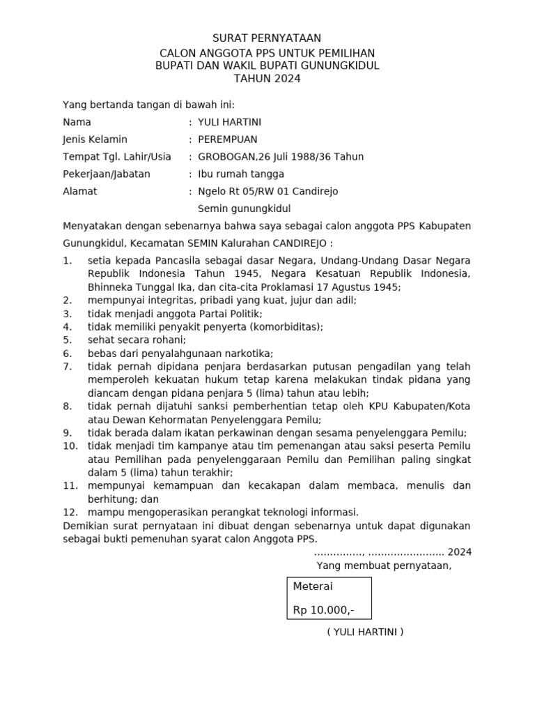 Surat Pernyataan PPS | PDF