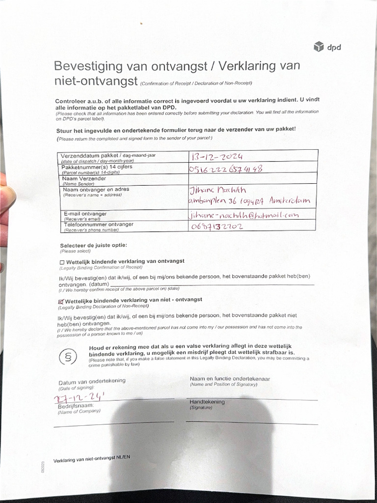 Bevestiging Van Ontvangst Verklaring Van | PDF