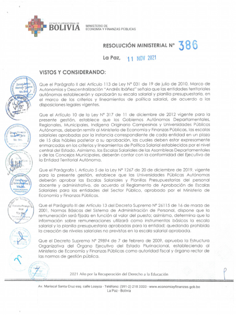 Resol Min 386 - Aprob Escala Salarial Sector Publico | PDF
