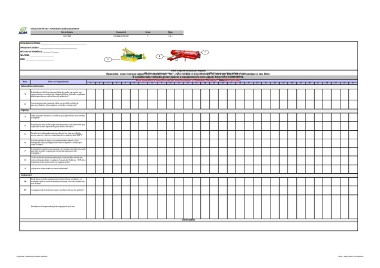 Coe-Bra - Hs.for.350 - Checklist de Pré Uso - Implementos Agrícolas Diversos (557262 - 1) | PDF
