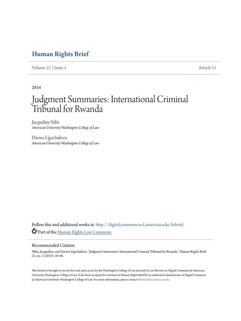 Judgment Summaries International Criminal Tribunal for Rwanda | PDF ...
