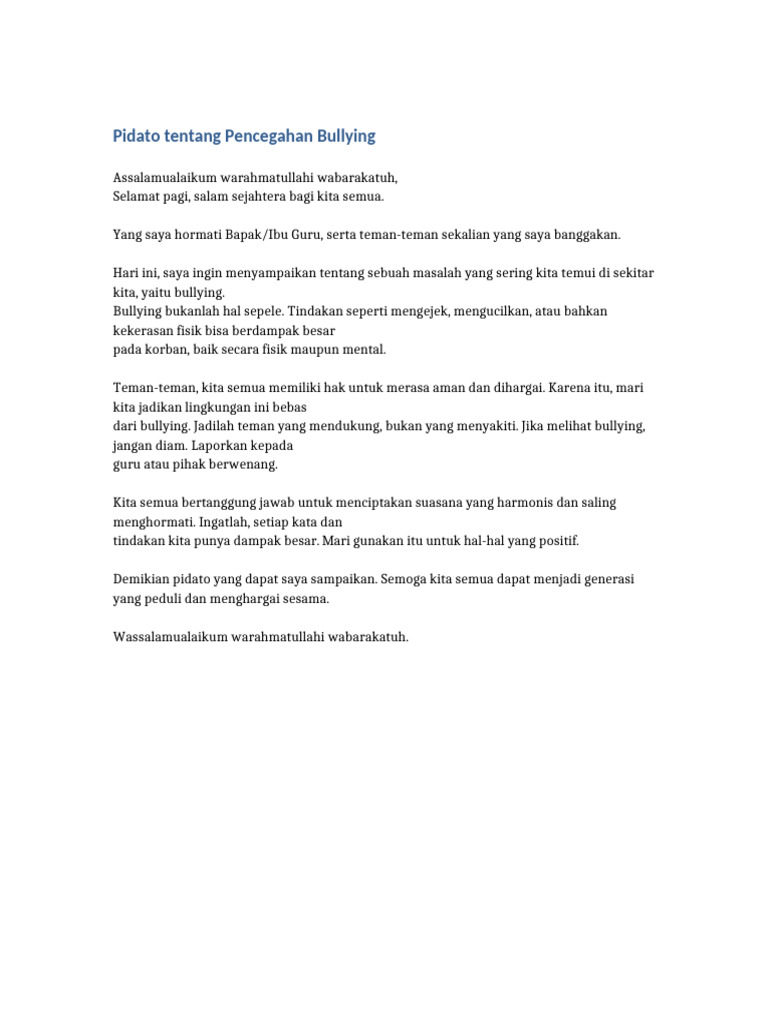 Pidato Tentang Bullying | PDF