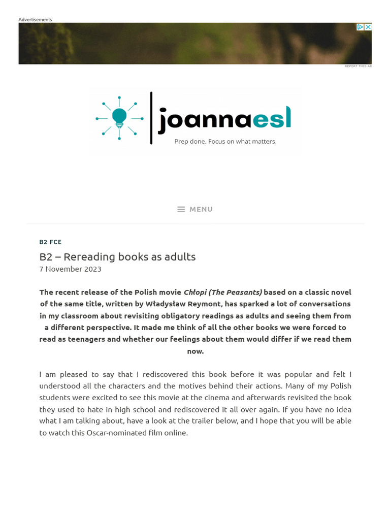 B2 - Rereading Books As Adults - JoannaESL | PDF