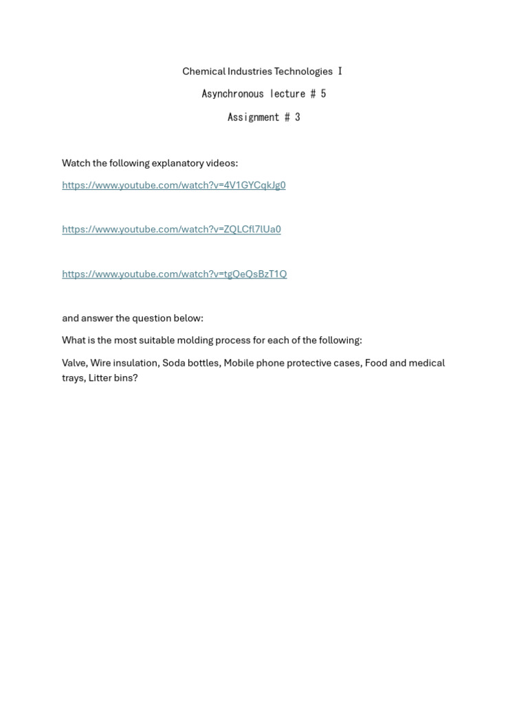 Asynchronous Lecture #5 and Assignment # 3 | PDF