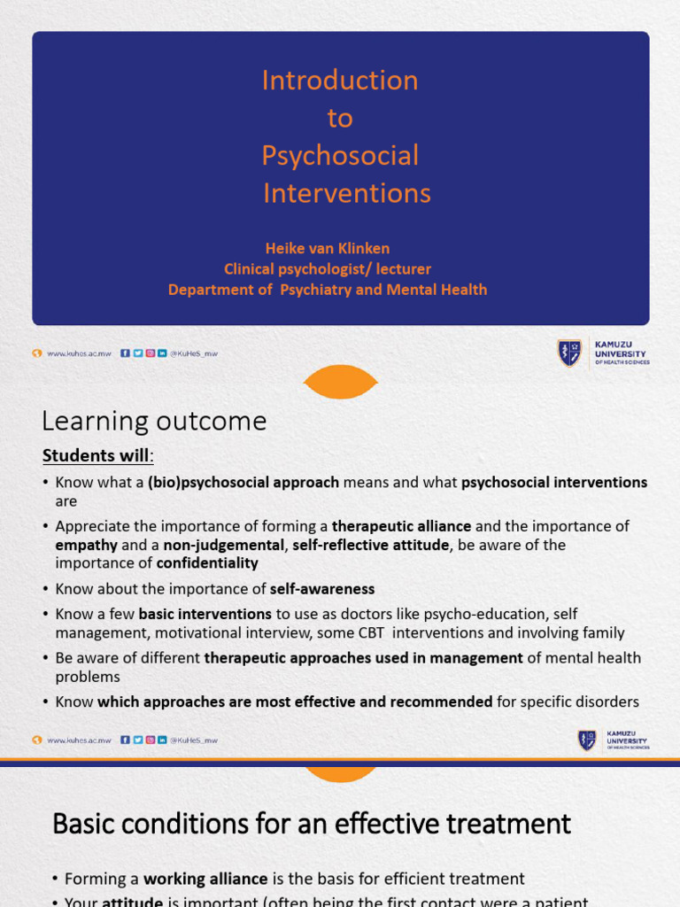 Handout Introduction To Psychosocial Interventions 1 0525 | PDF | Psychotherapy | Cognitive ...