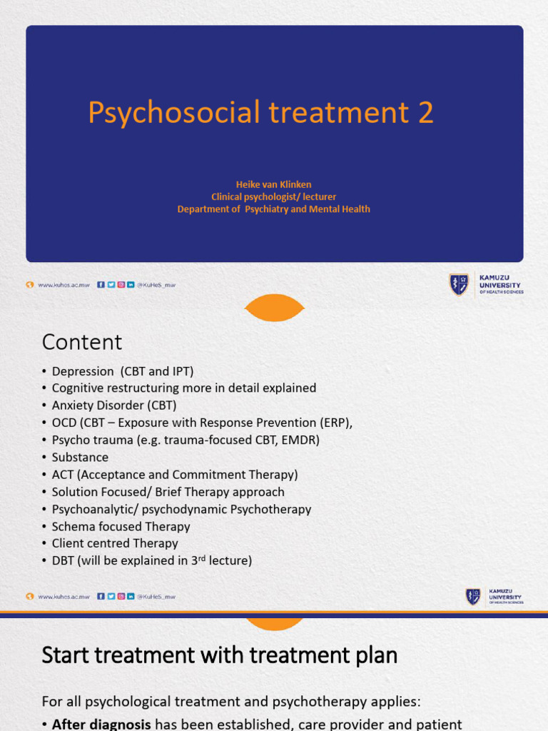Handout Introduction of Psychosocial Treatment 2 0525 | PDF | Psychotherapy | Cognitive ...