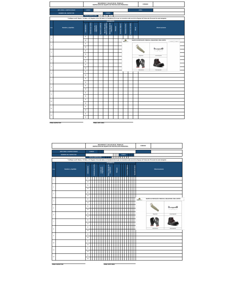 Formato de Inspeccion Epp | PDF | Seguridad y salud ocupacional | Equipo de protección personal