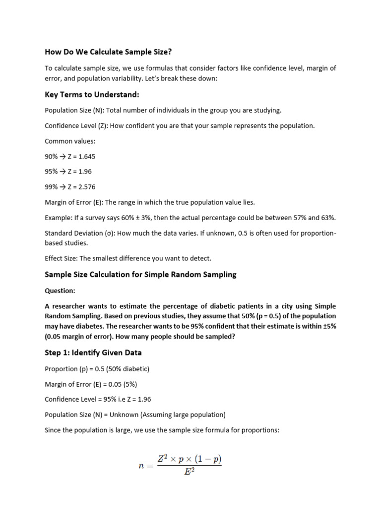 Sampling Size Calculation | PDF | Sample Size Determination | Standard Deviation