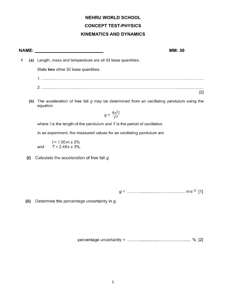 AS Level - Kinematics - Concept Test 1 | PDF