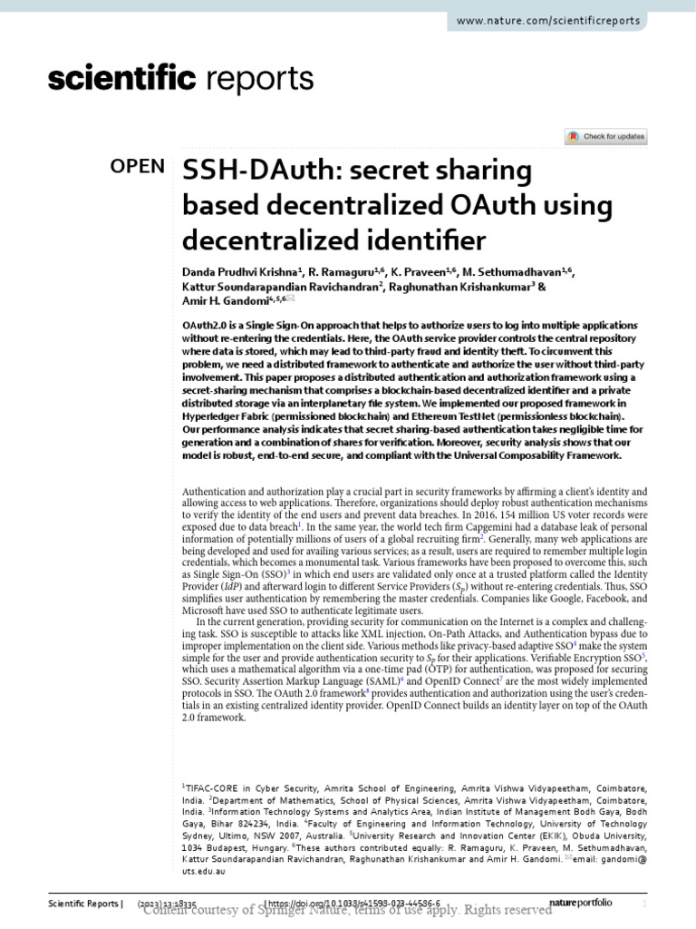 SSH-DAuth Secret Sharing Based Decentralized OAuth | PDF | Computer Access Control | Security ...
