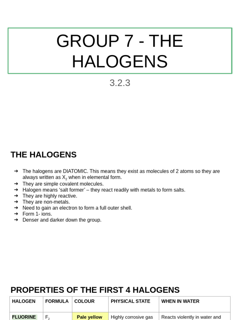 Halogens: Properties and Trends Explained | PDF | Chlorine | Silver