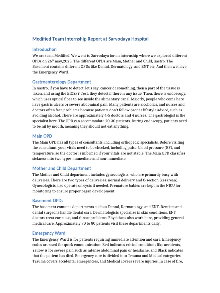 Medified Internship Report | PDF | Emergency Department | Hospital