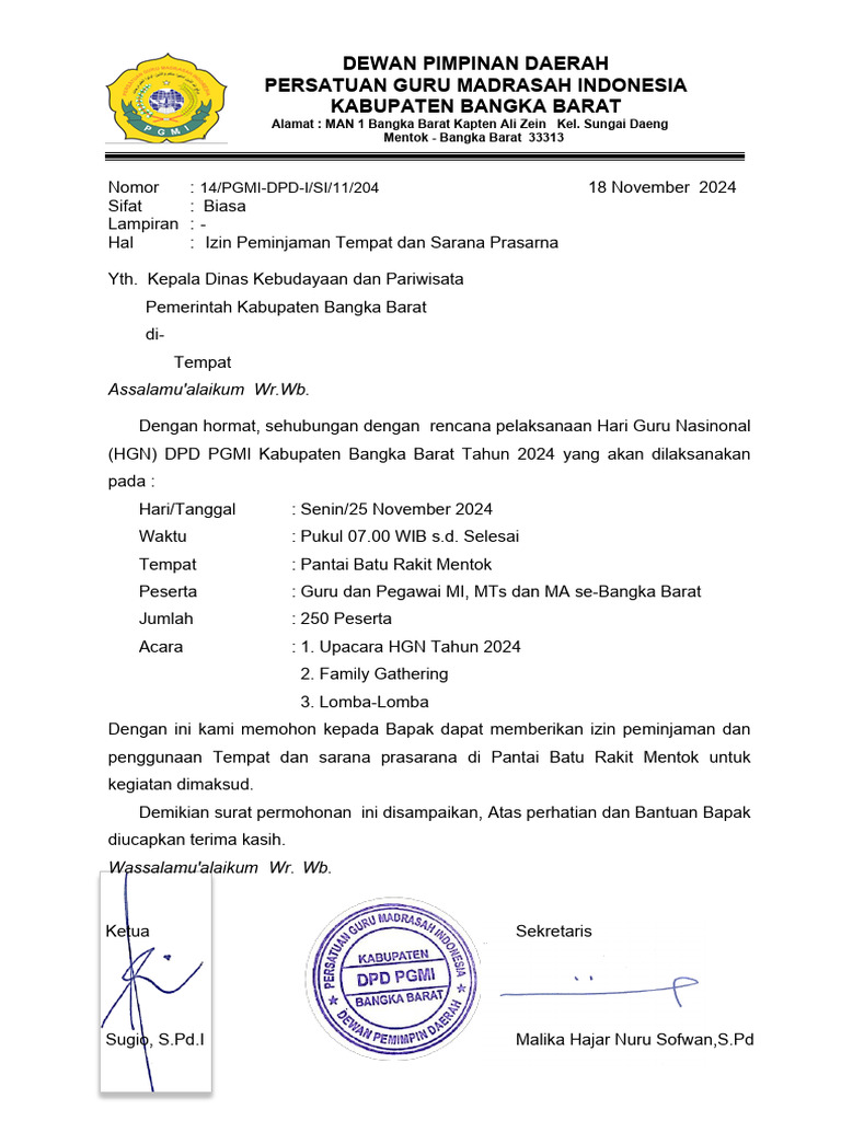 Surat Izin Tempat HGN 2024 | PDF