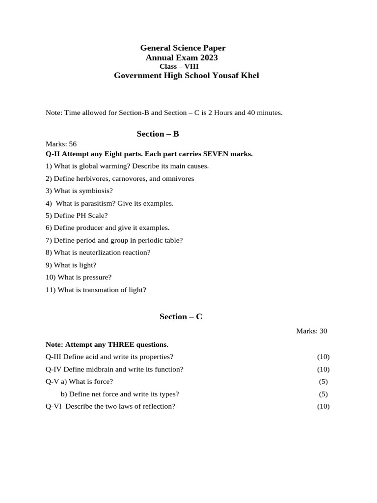 GENERAL SCIENCE Paper 8th. | PDF