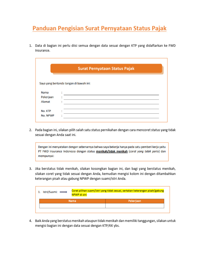 Panduan Pengisian Surat Pernyataan Status Pajak | PDF