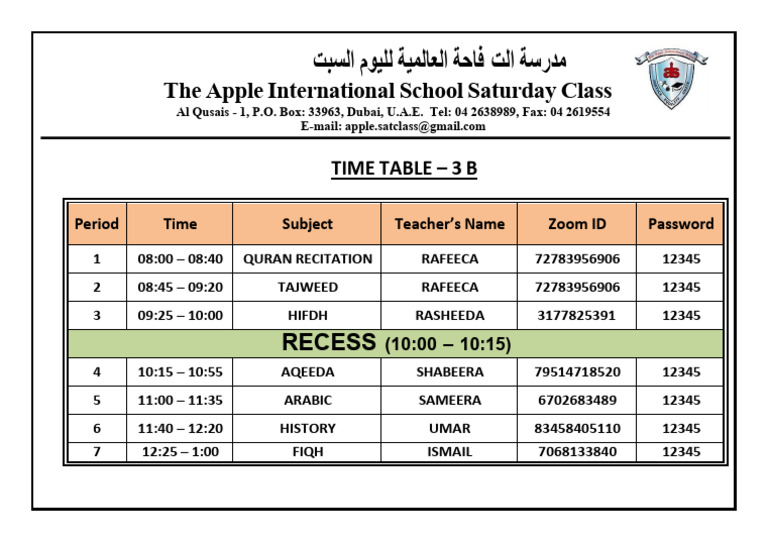Zoom - TimeTable - 3B 2025 | PDF